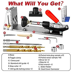 Pocket Hole Jig Kit - Adjustable Pocket Screw Jig Heavy Duty Aluminum Alloy Pocket Hole Jigs System for Woodworking, Carpenter Drill Jig for Angled Holes with 3 Drilling Bit Hole Puncher Locator