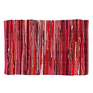 100% Cotton Rag Rug 24x36 - Multicolor Chindi Rug - Hand Woven & Reversible for Living Room Kitchen Entryway Rug - Red