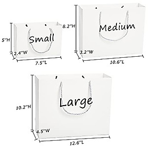 Lyellfe 30 Pack White Gift Bags, Waterproof Kraft Paper Bags with Handle Bulk, Heavy Duty Recyclable Shopping Bag, Retail Bags, Merchandise Bags for Birthday, Wedding, Party, Christmas, S, M, L