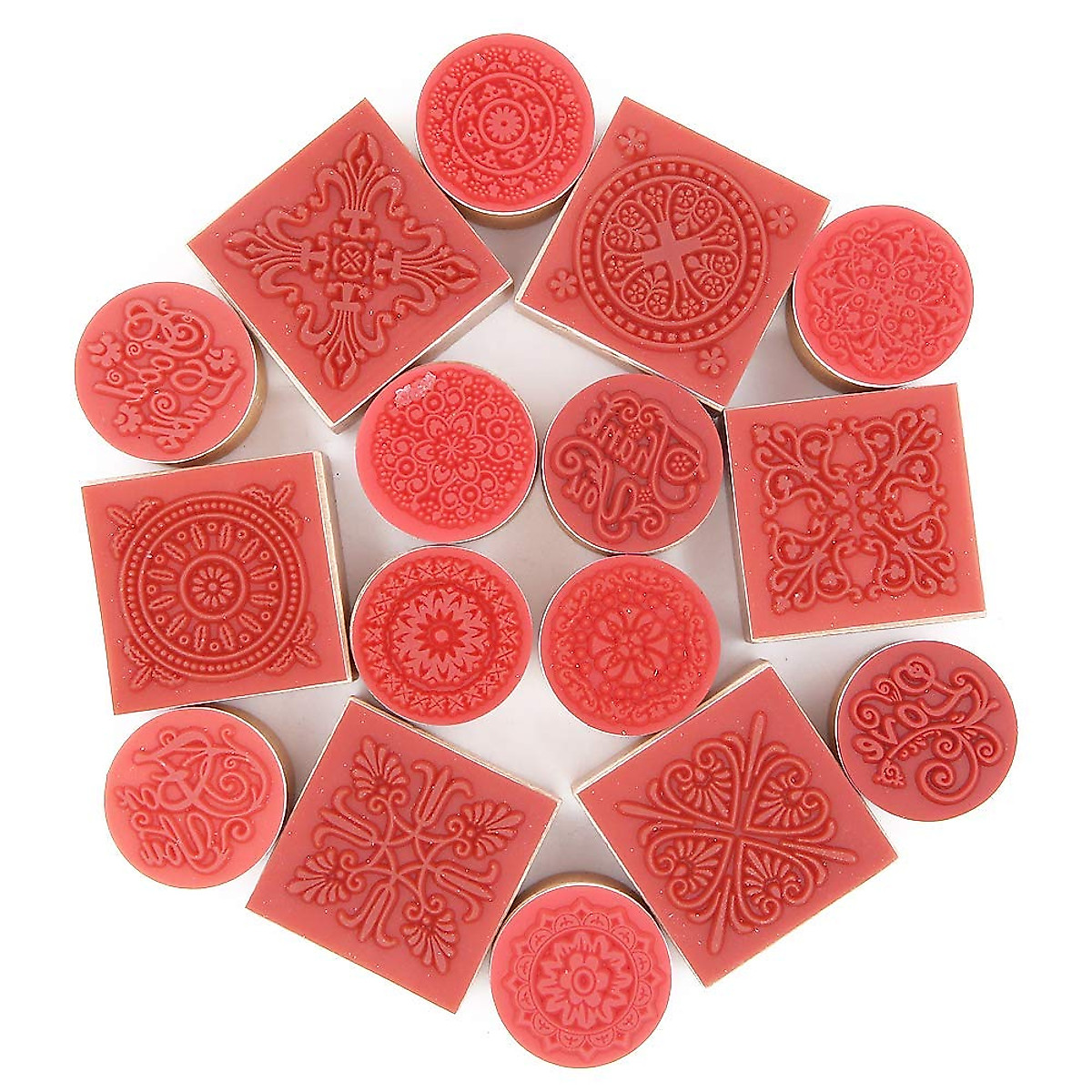 Set of 16 Floral Pattern Stamp, Lace Wooden Rubber Stamp for DIY Craft Card and Scrapbooking