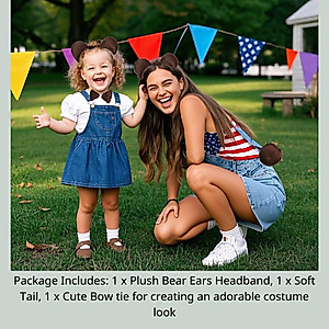 Kirei Sui 3-Piece Funny Bear Costume Set with Ears Headband Bow Tie Tail Halloween Dress Up for Kids & Adults Brown