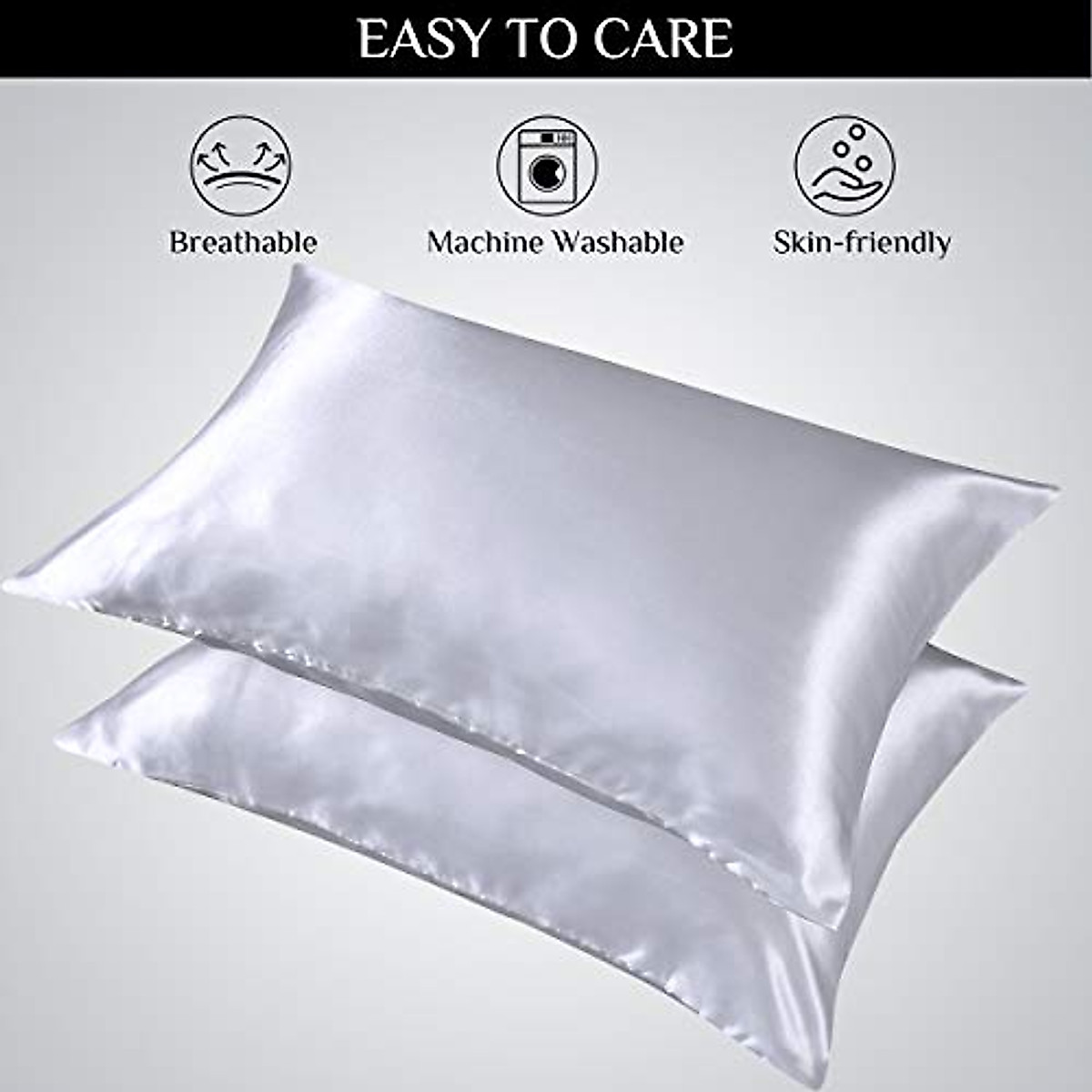 AIMTOP Satin Pillowcases for Hair and Skin, Silver Grey Silk Pillowcases Standard Size Set of 2, Lightweight Soft Microfiber Pillow Case with Envelope Closure (20x26 Inches)