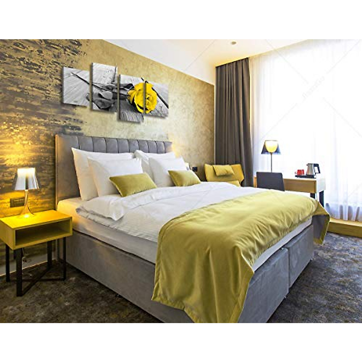 Bedroom Wall Decor - Yellow Room Decor Rose Flowers Canvas Wall Art Yellow Decorations for Living Room Modern Artwork Black and White Kitchen Decor Pictures Above Bed Stretched and Framed Ready to Hang