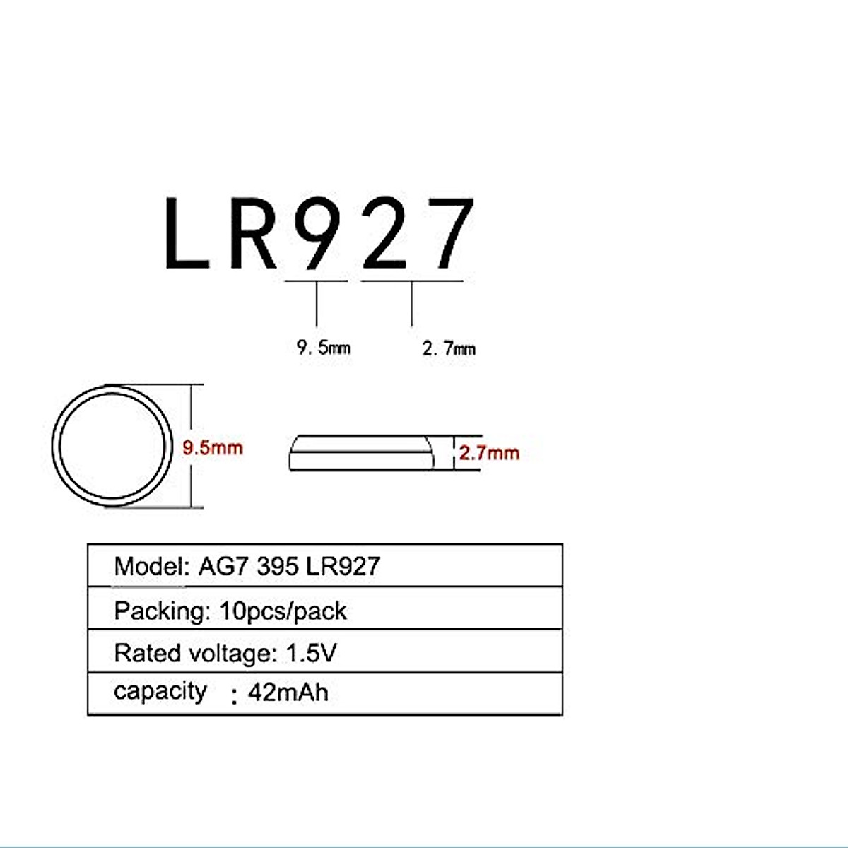 Cotchear AG7 Coin Battery 395A LR927 SR927SW LR57 SR927 Button Cell Batteries [10Pcs/Pack]