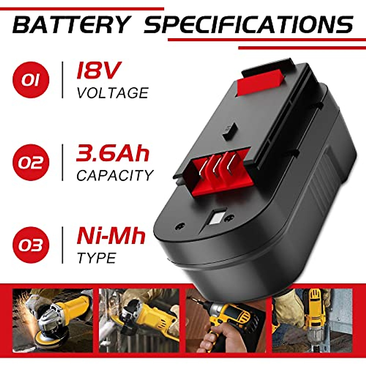 2-Pack 3.6Ah HPB18 Ni-Mh Replacement Battery for Black and Decker 18V Battery HPB18-OPE Compatible with Black Decker Battery 18 Volt Tools A1718 FS180BX FS18FL FSB18 Firestorm Cordless Power Tool