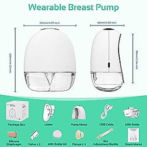Wearable Breast Pump Hands Free, FITCONN Portable Electric Double Breast Pump with 4 Modes & 9 Levels Adjustable Painless Strong Suction Power, LCD Display, Low Noise & Memory Function, 16-24mm Flange