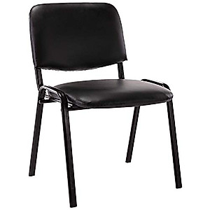 Wahson Set of 5 Stackable Chairs, Vinyl Leather Stackable Guest Chairs with Metal Frames, for Office Reception Area/Conference Room, Black