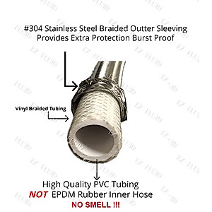 EZ-FLUID 1/4" Female Comp x 1/4" Female Comp x 6FT (72") Stainless Steel Braided Flexible Refrigerator Ice Maker Water Line Connector Kit, Fridge Flex Icemaker Water Supply Hose For Portable & Home.