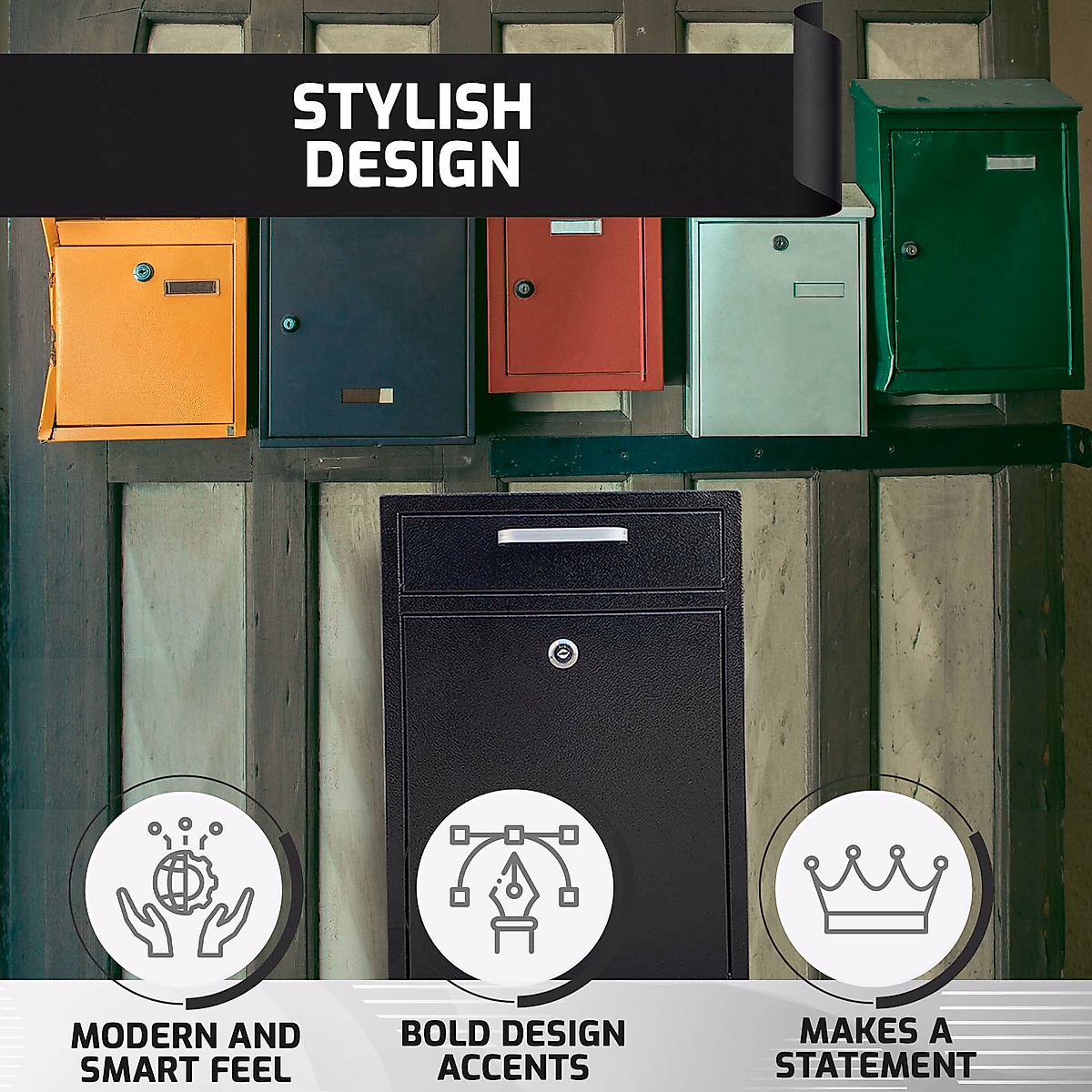 VORVIL Locking Mailbox Wall Mount - Galvanized Steel Mailbox with Keys for Outdoor - Secure Modern Design Large Drop Box for House & Office