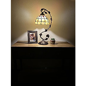 Enjoy Tiffany Style Table Lamp Gold Stained Glass Crystal Beans Iron Metal Leaves Bronze BaseIncluded LED Bulb Vintage for Living Room Dining Room Bedroom Bedside Office Hotel H21*W11 in