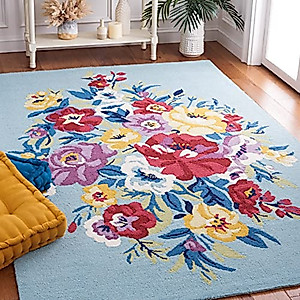 Safavieh Chelsea Collection 3' x 5' Blue/Rose HK219M Handmade French Country Floral Wool Area Rug