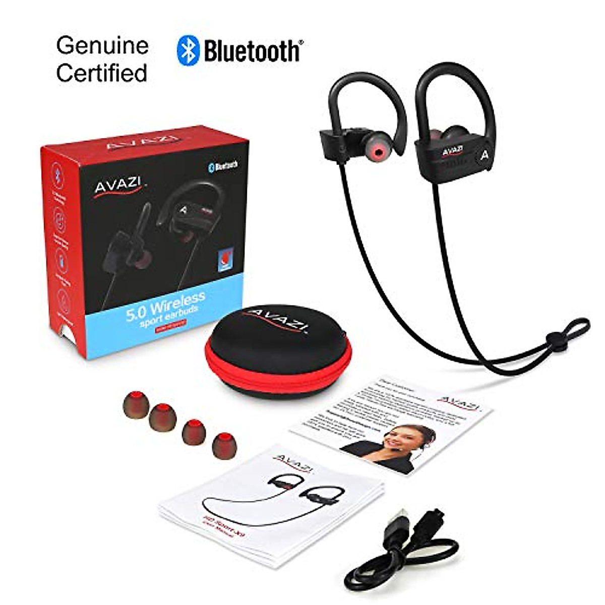 AVAZI Bluetooth 5.1 Wireless Earbuds, Sport IPX7 Waterproof Earphones, Richer Bass HiFi Stereo in-Ear Earphones, Gaming Mode, 12 hrs, Running Bluetooth Headphones W/CVC6.0 Noise Cancelling Mic