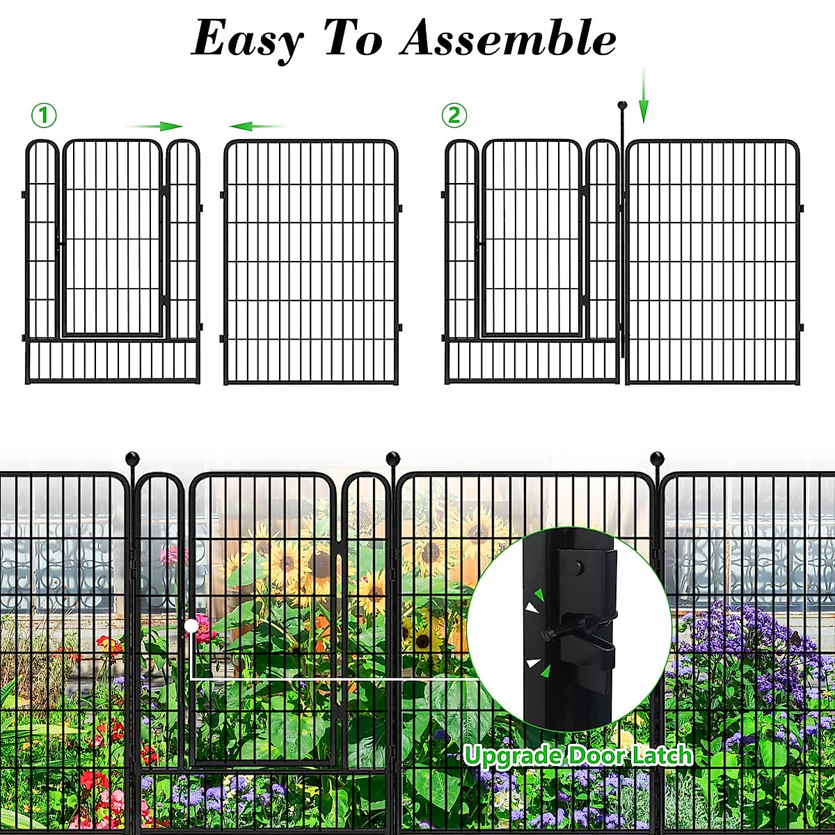 Decorative Garden Fence 32 Pack Black Metal Fence Panels 40in(H) x72ft(L) Temporary Fencing for Yard, Patio, Outdoor, Landscape, Flower Bed Animal Barrier Border for Dog