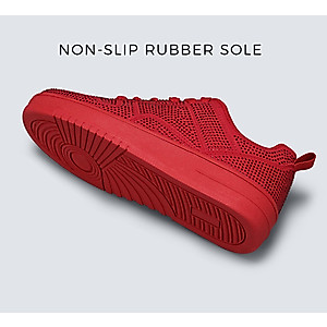 LUCKY STEP Women Fashion Sparkle Rhinestone Sneakers White Leather Low Top Tennis Shoes Lace Up Casual Comfortable Walking Shoe(Red Rhinestone,10B(M) US)