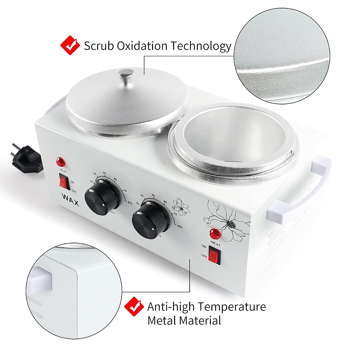 Electric Double Wax Warmer Professional Aluminum Hair Removal Wax Heater with Wax Applicator Sticks Hard Wax Beads Melter Waxing Set Pot