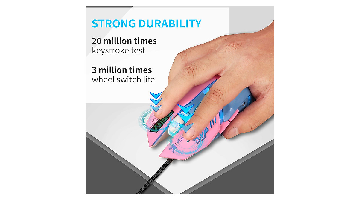 HXMJ Lovely Wired USB Computer Mouse,7 Colors Backlit,Silent Buttons,3200 DPI,for MacBook ...