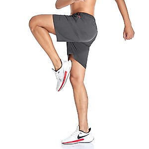 Selovzz Mens Shorts Casual 7 Inch Inseam Workout Athletic Quick Dry Lightwight Running Performance Short with Zipper Pockets (Dark Grey, US 3XL)