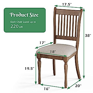 Giantex Set of 2 Wood Dining Chairs, Upholstered Farmhouse Dining Chairs with Rubber Wood Legs, Padded Cushion, High Back, Armless Wooden Dining Chairs for Kitchen, Dining Room, Brown