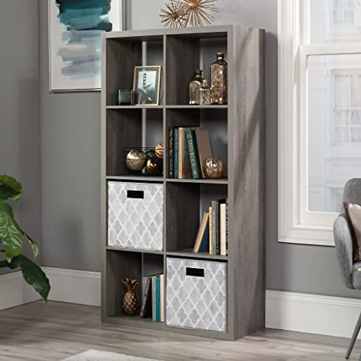 Sauder Miscellaneous Storage 8-Cube Organizer, L: 29.84" x W: 13.03" x H: 57.87", Mystic Oak