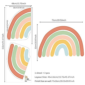 Boho Rainbow Wall Sticker 30 x 21 Inch Large Size Earthy Colors Rainbow Wall Decal for Girls Bedroom Boys Kids Living Room Nursey Playroom