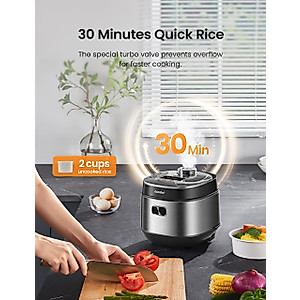 COMFEE' Compact Rice Cooker 8 Cups Cooked/4 Cups Uncooked, 9-in-1 Multi Cooker, Fast Rice Maker, Steam, Brown Rice, Grains, Fuzzy Logic Technology, Grey