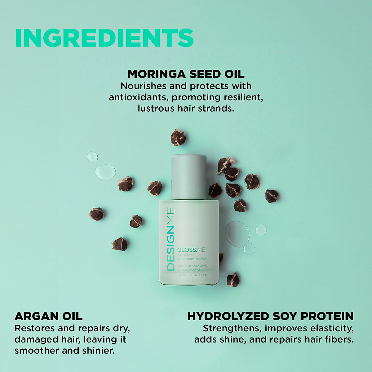 GLOSS.ME Hair Serum by DESIGNME | Anti Frizz Hair Serum for Women | Argan Hair Serum Adds Shine, Smoothness, & Hydration | Paraben & Sulfate Free Straight, Wavy, Coily, or Curly Hair Serum, (2.5 Oz)