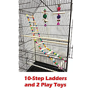 Large Double Roof Top Flight Bird Cage with Toys for Cockatiels Sun Parakeets Green Cheek Conures Aviary Budgie Finch Lovebird Canary Pet Bird Travel Cage
