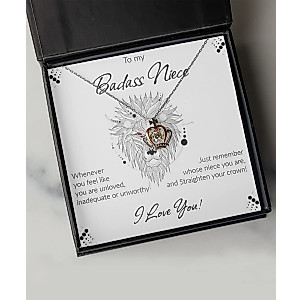 Badass Niece .925 Sterling Silver Pendant Necklace with Card, to my favorite Special Niece, Best Favorite Niece Jewelry Gift Ideas from Uncle or Aunt, Graduation Birthday Mother's Day Neice Straighten your Crown