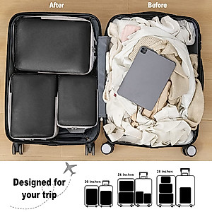 Compression Packing Cubes for Travel, 4 Pack Expandable Storage Bag Luggage Packing Organizers Compression Cubes for Suitcases Backpack (4 Set) (black)