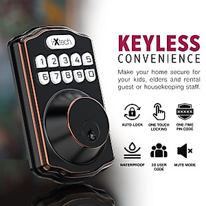 IXTECH Keyless Entry Door Lock, Keypad Door Lock with Handle, Front Door Lock Set for Right and Left Hand Front Doors, Electronic Keypad Deadbolt, Auto Lock, Easy to Install, Oil Rubbed Bronze