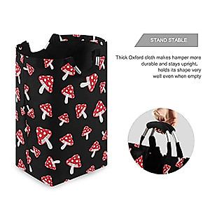 susiyo Large Laundry Basket Forest Mushrooms on Black, 22.7inch Laundry Bag Hamper Collapsible Storage Bin with Handles