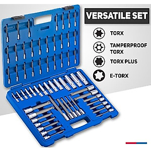NEIKO 10287A Extra Long Socket Bits and Deep Socket Set | 60 Piece | S2 Tamperproof Torx Plus Bits and Cr-V Steel E-Torx Sockets
