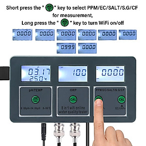 Yewhick WiFi Tuya Smart PH Meter Data Logger Temp TDS Salinity S.G. EC ORP Water Tester Monitor Analyzer for Aquariums Pool Hydroponics