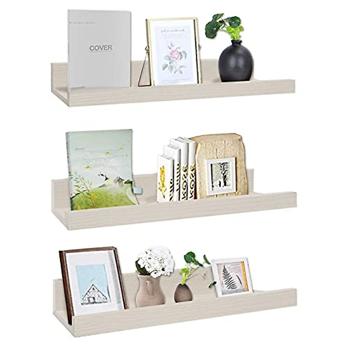 Calenzana Wall Mounted Floating Shelves, 3 Pack 47 inch and 3 Pack 16 inch Photo Picture Ledge Shelf for Living Room Bathroom Bedroom Kitchen Office, Creamy White