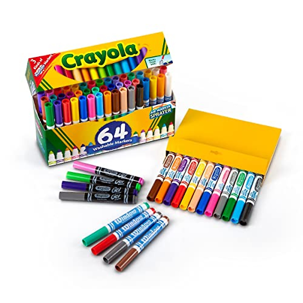 Crayola Washable Marker Set, School Supplies, Gel, Window, Broad Line Markers, 64ct