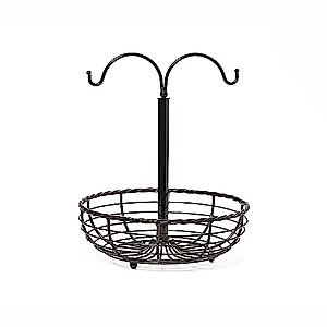 Gourmet Basics by Mikasa Rope Metal Fruit Basket with Double Banana Hook, Black