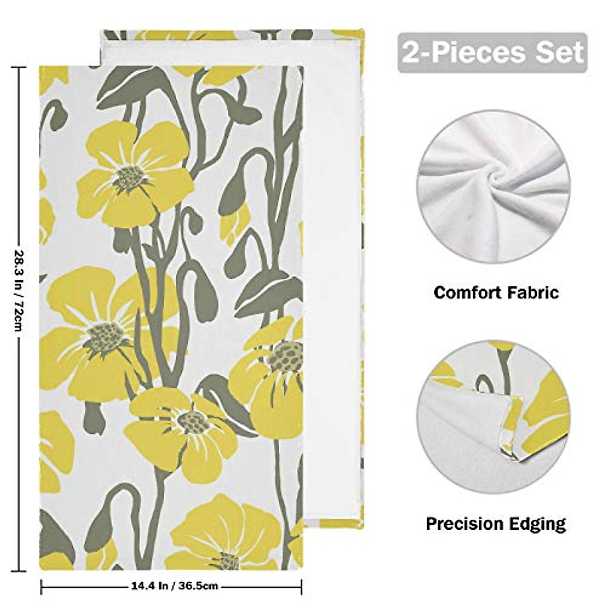 Trendy Novelty Design Yellow Flowers Pattern Printed Hand Towel for Bathroom Set of 2 Absorbent Cotton Face Towel Multipurpose for Hotel Gym Guest Spa Yoga Home Decorative,28x14in