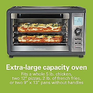 Hamilton Beach Countertop Air Fryer Oven with Sure-Crisp Technology, XL Capacity for 2 12” Pizzas, Two 9” x 13” Pans and 4 Rack Positions, Digital Controls, Grey (31390)