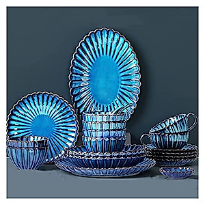 Porcelain Plate and Bowl Set,Dinnerware Set for Home or Special Restaurant, 54 Pcs Dinnerware Sets, Blue Porcelain Tableware Set with Plates Dish Dish Bowls and Coffee Cup, Ceramic Dinner Set for Hom