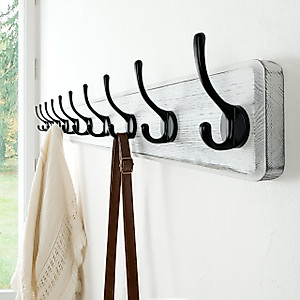 Dseap Coat Rack Wall: Patented, Heavy-Duty, 5-Double-Hooks Wooden Wall Mounted Coat Rack Coat Hanger Hook Rail for Winter Coats Hat Jacket Clothing, White & Black