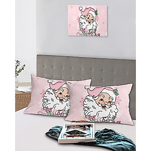 Edwiinsa Blush Pink Santa Pillow Covers Standard Size Set of 2 Bed Pillow, Plush Soft Comfort for Hair/Skin Cooling Pillowcases with Envelop Closure 20x26 Inches Christmas Romantic Snowflake Berry