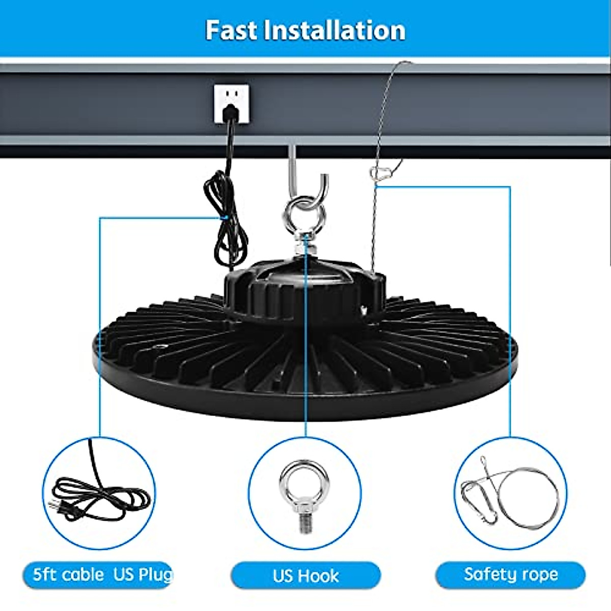 KIWIVIC 2Pack 200W LED High Bay Light - 28,000lm(140LM/W), 5000K Daylight[600W MH/HPS Equiv.] with US Plug 5ft Cable LED Shop Lights