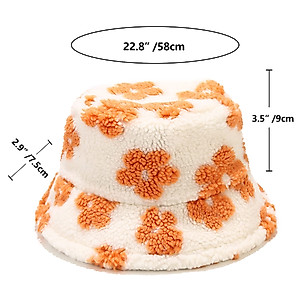 Winter Warm Plush Fuzzy Bucket Hat Faux Fur Daisy Flowers Shearling Fisherman Hats for Women (US, Alpha, One Size, White)