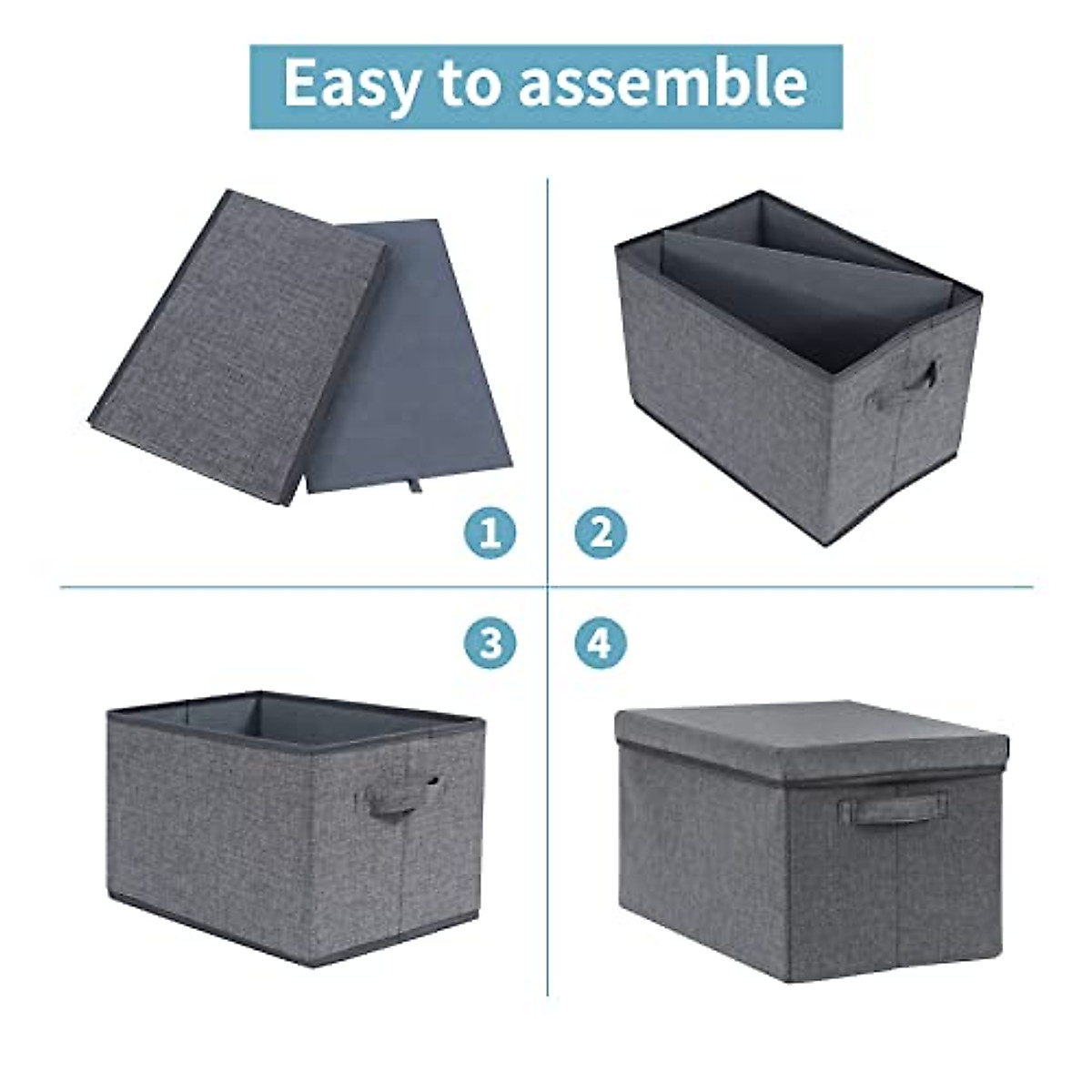 Consmos Large Foldable Fabric Storage Bin with Lids& Dual Handles, Sturdy Cubby Storage Basket for Clothes& Toys, Cube Storage Organizer Bins for Shelves, Closet, Bedroom, Home& Office, Gray 3-Pack