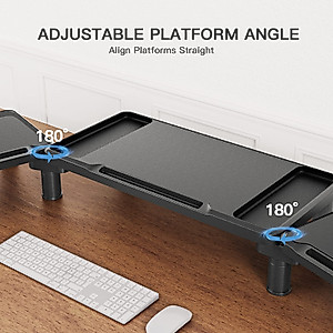 AMERIERGO Triple Monitor Stand, Dual Monitor Stand with Angle Adjustable, Dual Monitor Riser with 3 Slots for Tablet & Cellphone, Desktop Computer Stand for Monitor/Laptop/Printers/PC