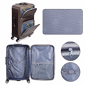 PINPON Luggage Sets 3 Piece, Softside Lightweight Expandable Luggage Sets with TSA Lock, Carry On Luggage with Spinner Wheels for Women Men, Travel Suitcase Lightweight (20/24 / 28, Brown)