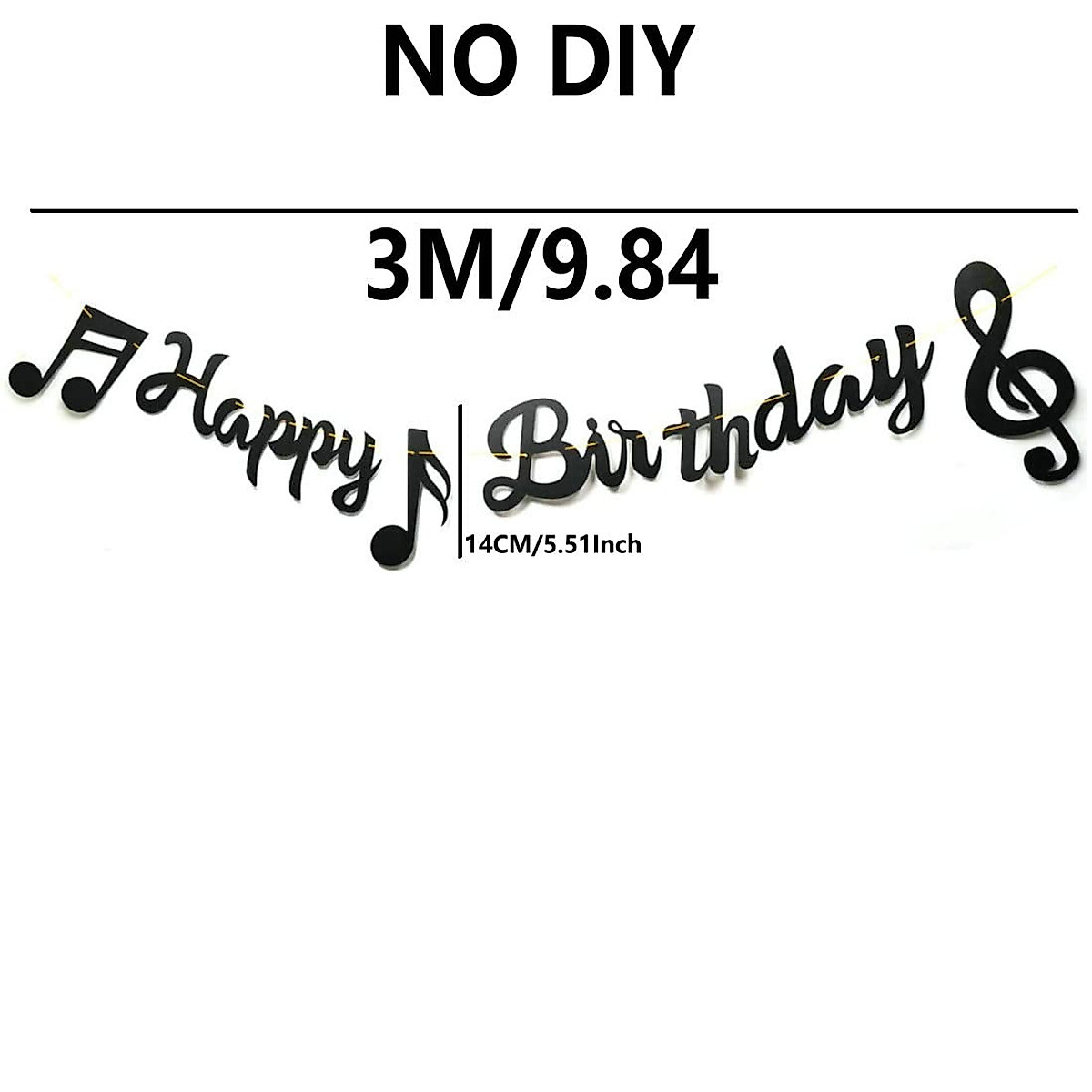 Paity Music Happy Birthday Banner Party Decorations, Notes Decorations Note Garland Black , Birthday, Theme Baby Shower School Bulletin Board Craft Home Wall Decor Pre-strung (Black)