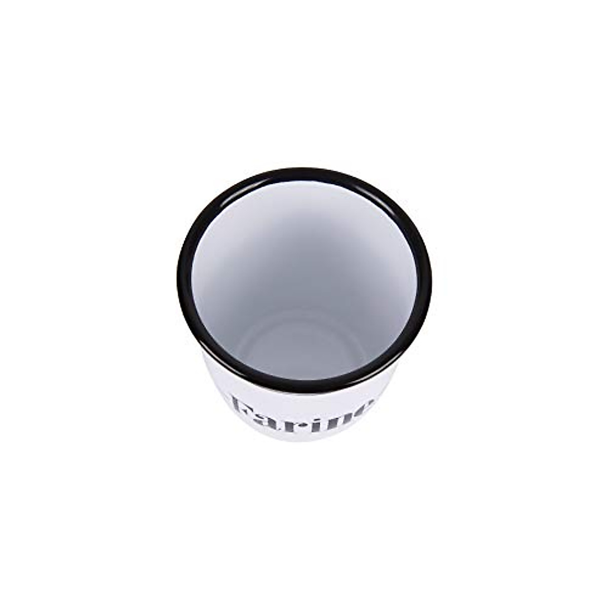 Creative Co-Op Enameled White Canisters with French Writing & Black Rims (Set of 4 Sizes)