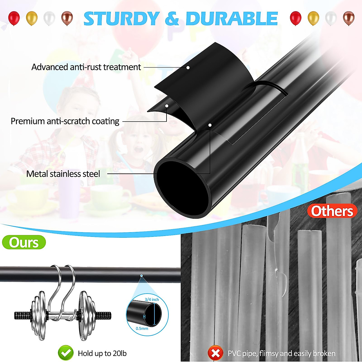 Balloon Column Stand Kit Set of 2, 1.3ft-5ft Adjustable Metal Pillar Balloon Stand with Base for Floor and Table Centerpieces for Birthday Party Wedding Christmas Halloween Decorations Black