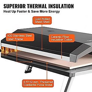 VEVOR Outdoor Gas Pizza Oven with Rotatable Pizza Stone, 13 inch Propane Pizza oven, 3 Layers Thick Portable Stove for Outside Backyard Camping Picnic, Carry Bag, Foldable Leg, CSA Certified